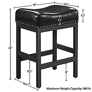 Yaheetech 26" Bar Stools Set of 2 Counter Height Bar Stools Leather Saddle Stool Kitchen Stools for Island Modern Backless Faux Leather Counter Stool, Black