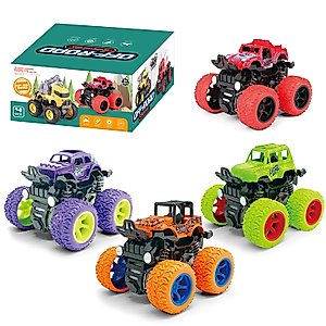 Chdutoys Monster Trucks For Boys 3 years Toys Cross Country Inertia Toy Car Monster Trucks Stunt Toy Car Push Toy Car for 3 4 5 Year Old Boys Children Toy Boy Toy 4pcs Toy Car Mini Monster Trucks