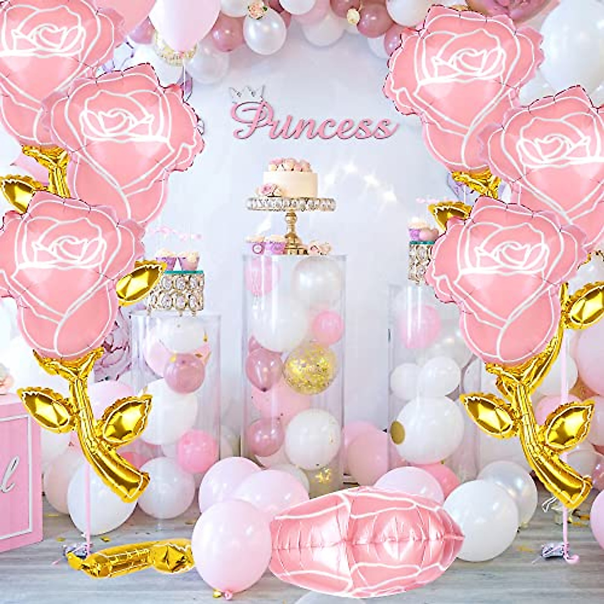 YUJUN 9PCS Valentines Day Rose Shaped Foil Balloons for Valentines Photo Backdrop Rose Flower Theme Wedding Valentines Day Decoration Party Supplies（Pink）