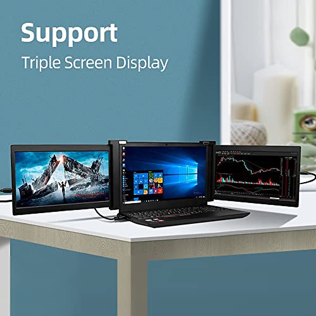 BUZHI 15 inch Portable Triple-Screen Monitor Laptop Expansion Screen 1920 * 1080 Resolution Easy Installation for 15-17 inch Laptop,Monitor
