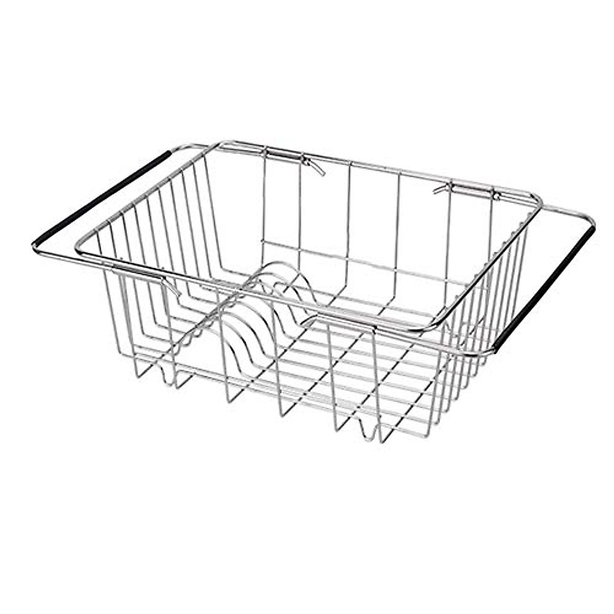 Jkhome Expandable Dish Drying Rack Adjustable Over Sink Dish Drainer Drain Stainless Steel Kitchen Fruit Vegetable Wash Storage Holder (Stainless Steel, Curved Bottom Type 17.32"x9.84"x4.33")