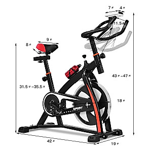 GYMAX Stationary Bike, Indoor Cycling Bike with LCD Monitor & Heart Sensor, Adjustable Resistance, Cardio Exercise Fitness Bike for Home/Office
