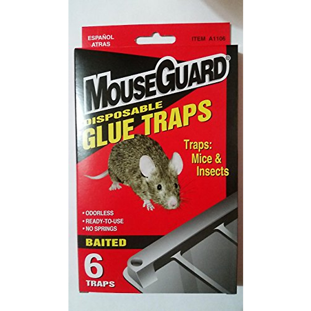 Pestguard MouseGuard Ready-to-Use Odorless Glue Traps for Trapping Mice & Insects with No Springs, Disposable – 6 Pack | 800867,Black