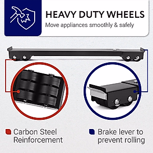 IMPRESA - XL Appliance Dolly w/ 18.5-28.75 In Extendable Slider - 770lb Capacity Appliance Rollers w/Adjustable Base for Washer and Dryer - Wheels for Kitchen Appliances & Heavy Furniture (4 Pack)