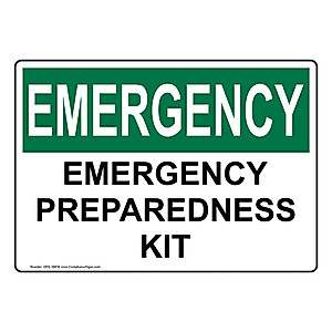 ComplianceSigns.com EMERGENCY Emergency Preparedness Kit OSHA Label Decal, 5x3.5 inch 4-Pack Vinyl