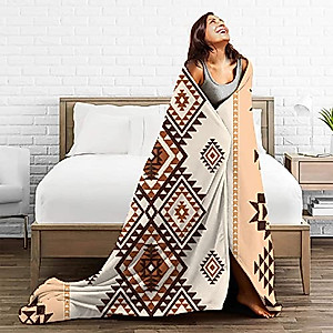 Native American Throw Blanket Boho Style Plush Fleece Flannel Blanket Lightweight Soft for Sofa Couch Bed Living Room Pet Suitable for All Seasons 80"x60"
