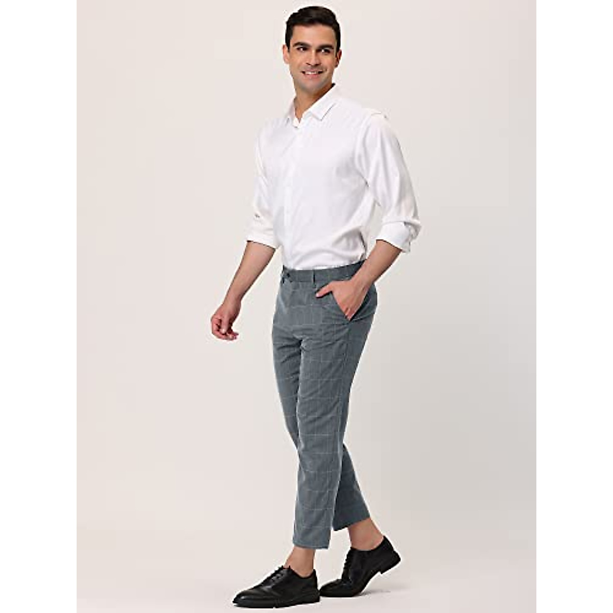 Lars Amadeus Men's Dress Plaid Cropped Pants Slim Fit Flat Front Business Checked Trousers 32 Gray