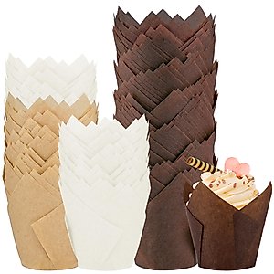XP-ART 200PCS Tulip Cupcake Liners Parchment Baking Cups Muffin Wrappers Perfect for Birthday Parties, Weddings, Baby Showers, Catering, Restaurants Standard Size (3colors)