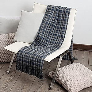 Scottish Style - Alpaca Throw Blanket Handwoven Soft Warm Gray/Blue Plaid Design 67" x 52"