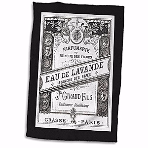 3D Rose Image O Vintage F Paris Perfume Label in Black and White Hand Towel, 15" x 22"