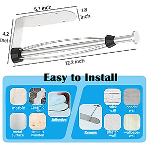 Paper Towel Holder Under Cabinet Brushed Nickel Wall Mount Paper Towel Holder with Damping Single Hand Operable, Under Counter Paper Towel Racks with Self-Adhesive and Screw for Kitchen Bathroom