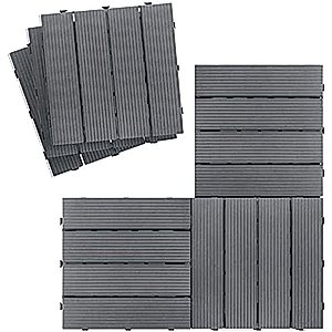JP Outdoor 9 Pcs PE Interlocking Patio Deck Tiles, 12 x 12in 4-Slats Straight Pattern Grey Floor Covering for Patio Shower Garden Balcony