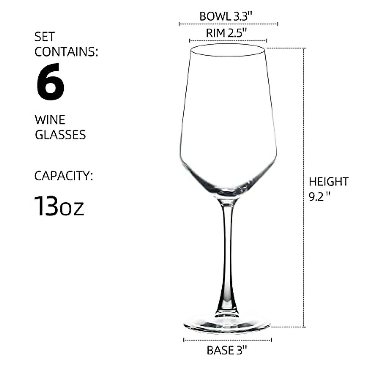 YANGNAY Wine Glasses Set of 6, 13 Oz Red or White Wine Glass with Stem, Perfect for Home, Restaurant, Dishwasher Safe