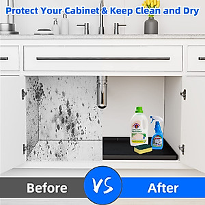 Under Sink Mat for Kitchen Waterproof, 34" x 22" Silicone Under Sink Mat Line for Kitchen and Bathroom (Black)