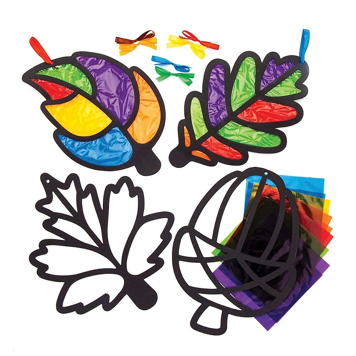 Baker Ross AW854 Leaf Stained Glass Ornament Kits - Pack Of 6, Fall And Winter Arts And Crafts, Kids Fall Craft Kits