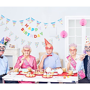 TIHEBAX Birthday Tiara and Sash for Women Girls Birthday Queen Series Graceful Birthday Crown and Sash for Party Gift Halloween Cosplay Premium Rhinestone Headbands for Princess Dress Up (pink)