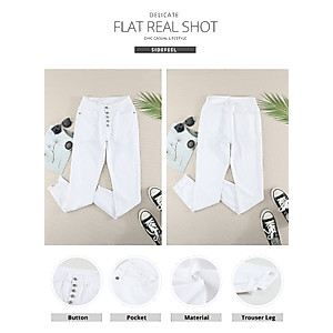 Sidefeel Women's White Jeans High Waisted Skinny Button Fly Raw Hem Elegant Denim Pants Size 10