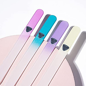 Glass Files for Nails, Glass Fingernail Files, Manicure Nail Care, Gentle Precision Filing, Expertly Shape Nails & Enjoy a Smooth Finish - Bona Fide Beauty 4-Piece Pastel Premium Czech