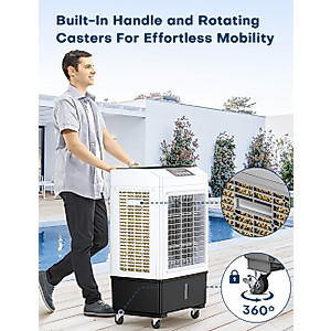 BALKO Evaporative Air Cooler, 2100CFM Windowless Air Conditioner w/7H Timer & Remote, 7H Timer & Remote, Portable for Room Garage Patio Black
