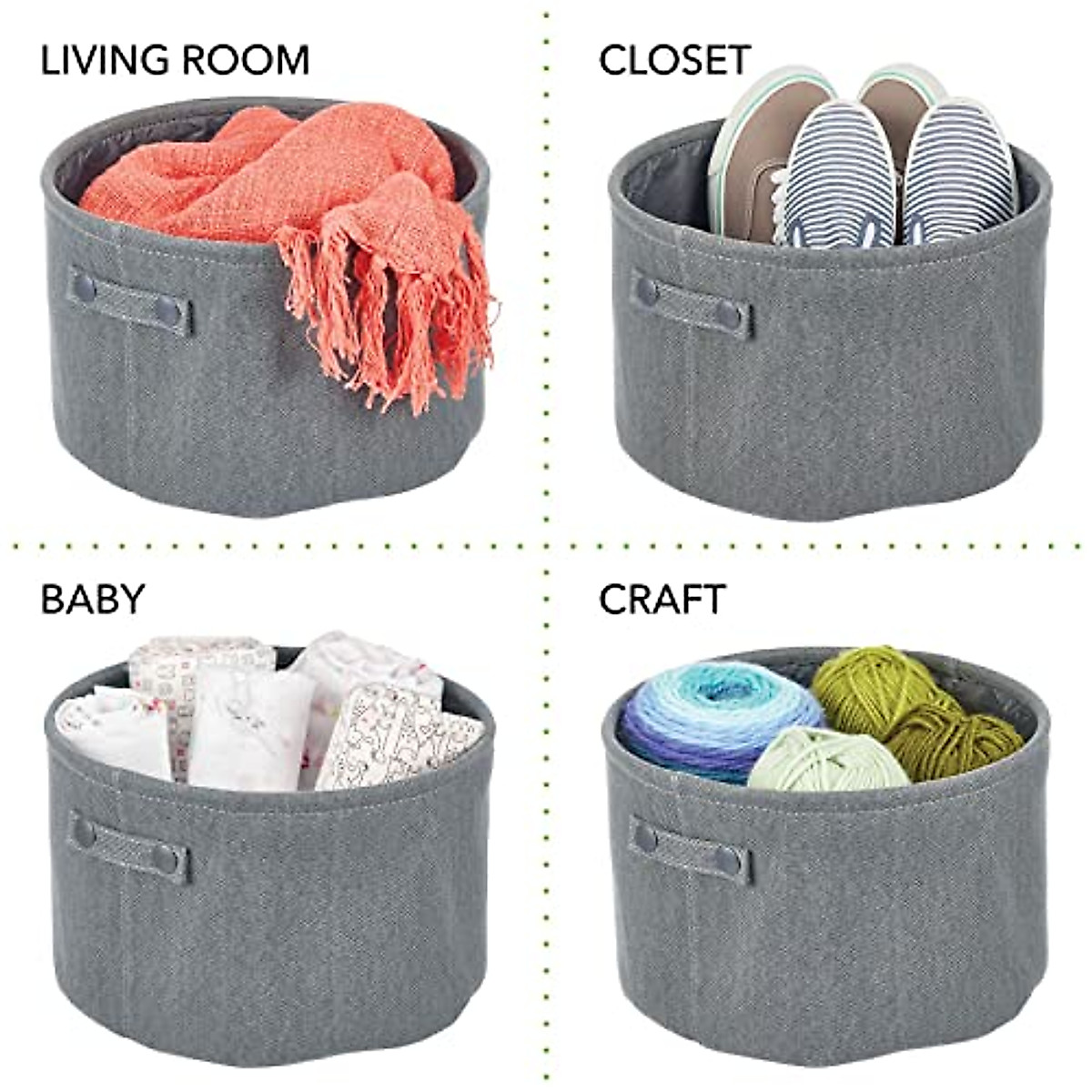 mDesign Soft Cotton Fabric Bathroom Storage Bin with Handles - Organizer for Towels, Toilet Paper Rolls - for Closets, Cabinets, Shelves - Textured Weave - Charcoal Gray