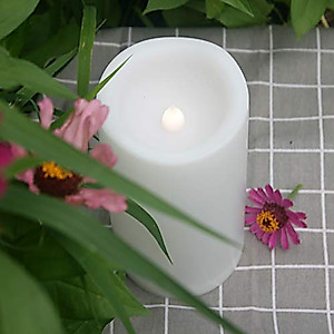 Outdoor Waterproof Large Led Flameless Candle with Remote Timer Long Lasting Battery Operated Plastic Electric Resin Pillar Candle Light for Home Garden Patio Xmas Wedding Party Decorations 4”X8”