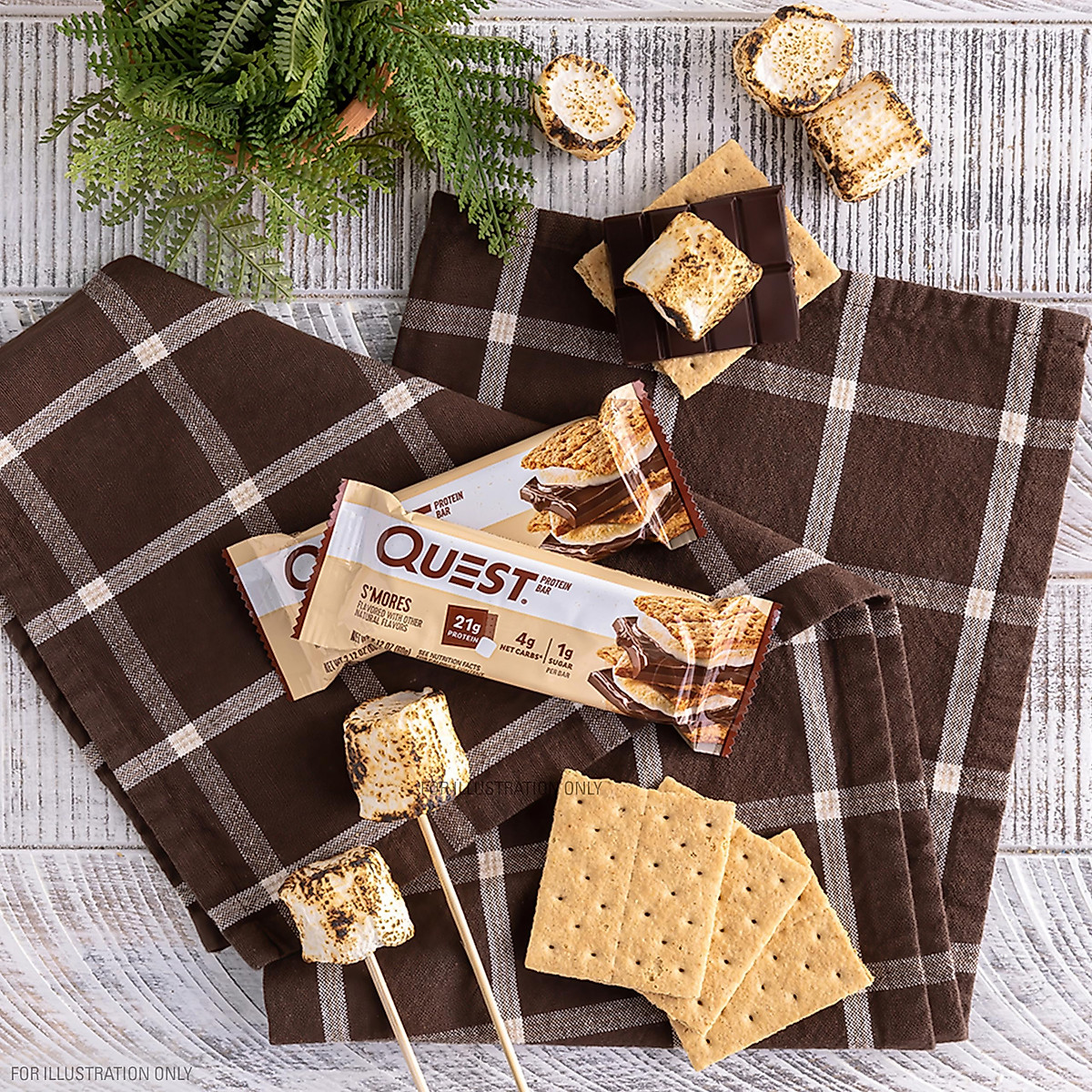 Quest Nutrition S'mores Protein Bars, 21g Protein, 1g Sugar, 4g Net Carb, Gluten Free, Keto Friendly, 12 Count