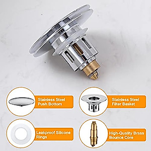 Universal Pop-Up Bathroom Sink Stopper - for 1.1~1.5 Inch Wash Basin Drain Strainer, Bounce Sink Drain Filter with Hair Catcher, Anti Clogging Stainless Steel Sink Plug, Chrome