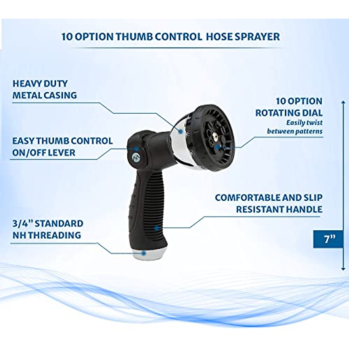 Morvat Water Hose Nozzle Sprayer with 10 Spray Patterns - 2-PACK - Slip Resistant Thumb Controlled Comfort Grip with On/Off Lock, High Pressure Garden Nozzle for Garden Hose - Plants, Lawn, Pets, Cars