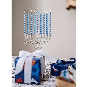 Dripless Chanukah Candles Standard Size - Diamond Etched Blue & White Hanukkah Candles Fits Most Menorahs - Premium Quality Wax - 45 Count for All 8 Nights of Hanukkah - by Ner Mitzvah