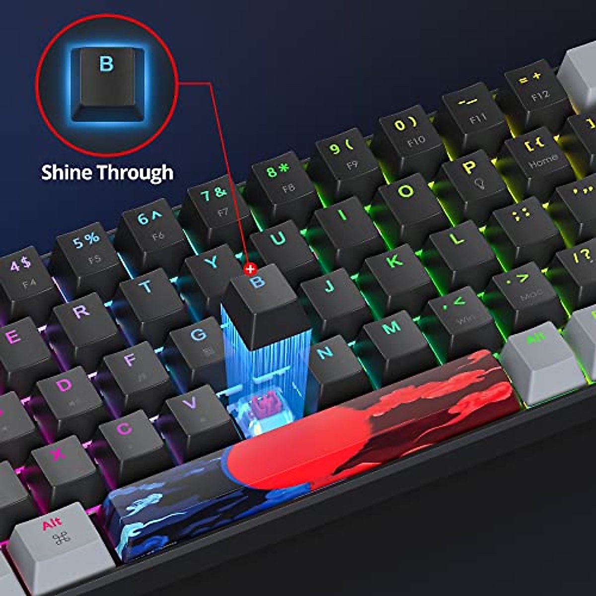 Owpkeenthy Portable 60% Percent Mechanical Gaming Keyboard, Mini Wired Ultra Compact RGB 68 Keys Office Keyboard with Red Switch Backlit for PC/PS5/XBOX(Dark/ 68 Red Switch)