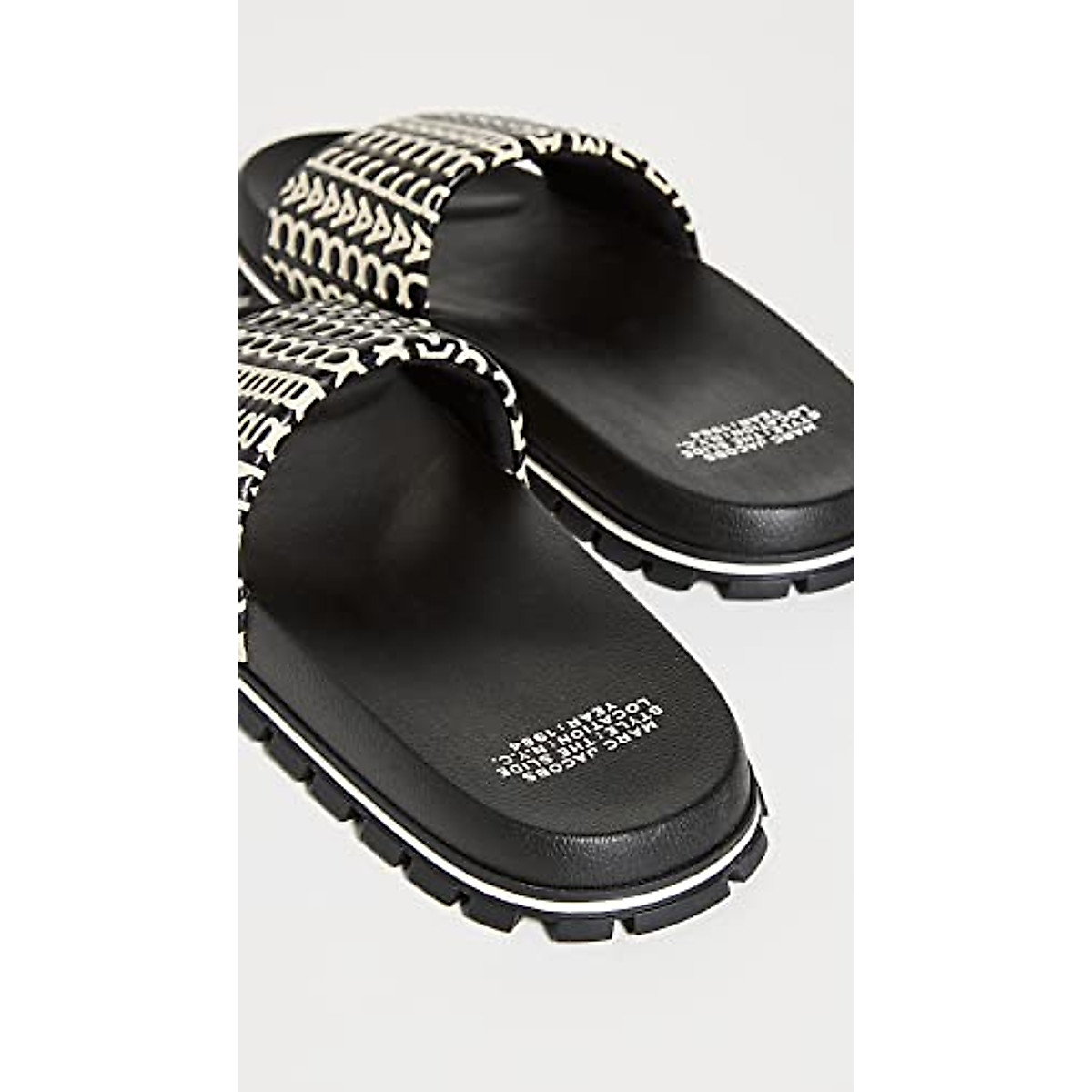 Marc Jacobs Women's THE MONOGRAM SLIDE, Black/White, 8 Medium US