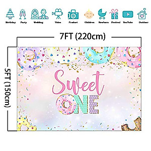 Mocsicka Sweet One Donut Birthday Backdrop, Donut First Birthday Party Decoration Background, Girl 1st Birthday Party Banner Supplies (7x5ft)