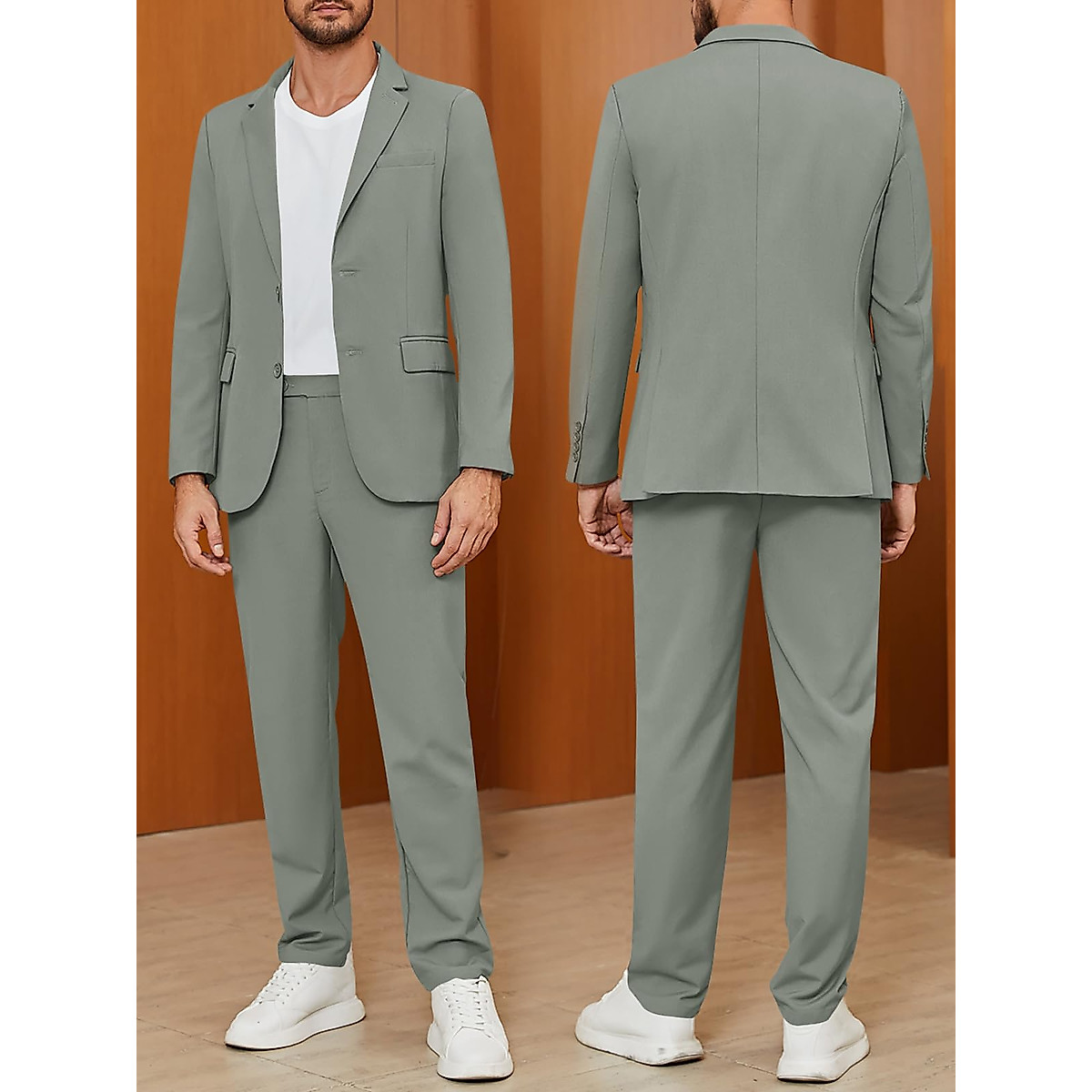 Ryannology Mens 2 Piece Suits Notch Lapel Dress Suits 2 Button Slim Fit Tuxedo Jacket Blazer Pants for Business Wedding Prom Grey