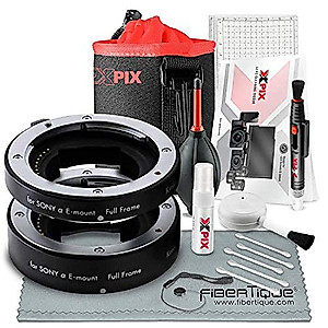 Kenko Auto Extension Tube Set DG (10 & 16mm Tubes) for Full-Frame Sony E-Mount + Xpix Small Neoprene Lens Pouch Bag and Xpix Deluxe Cleaning Accessories