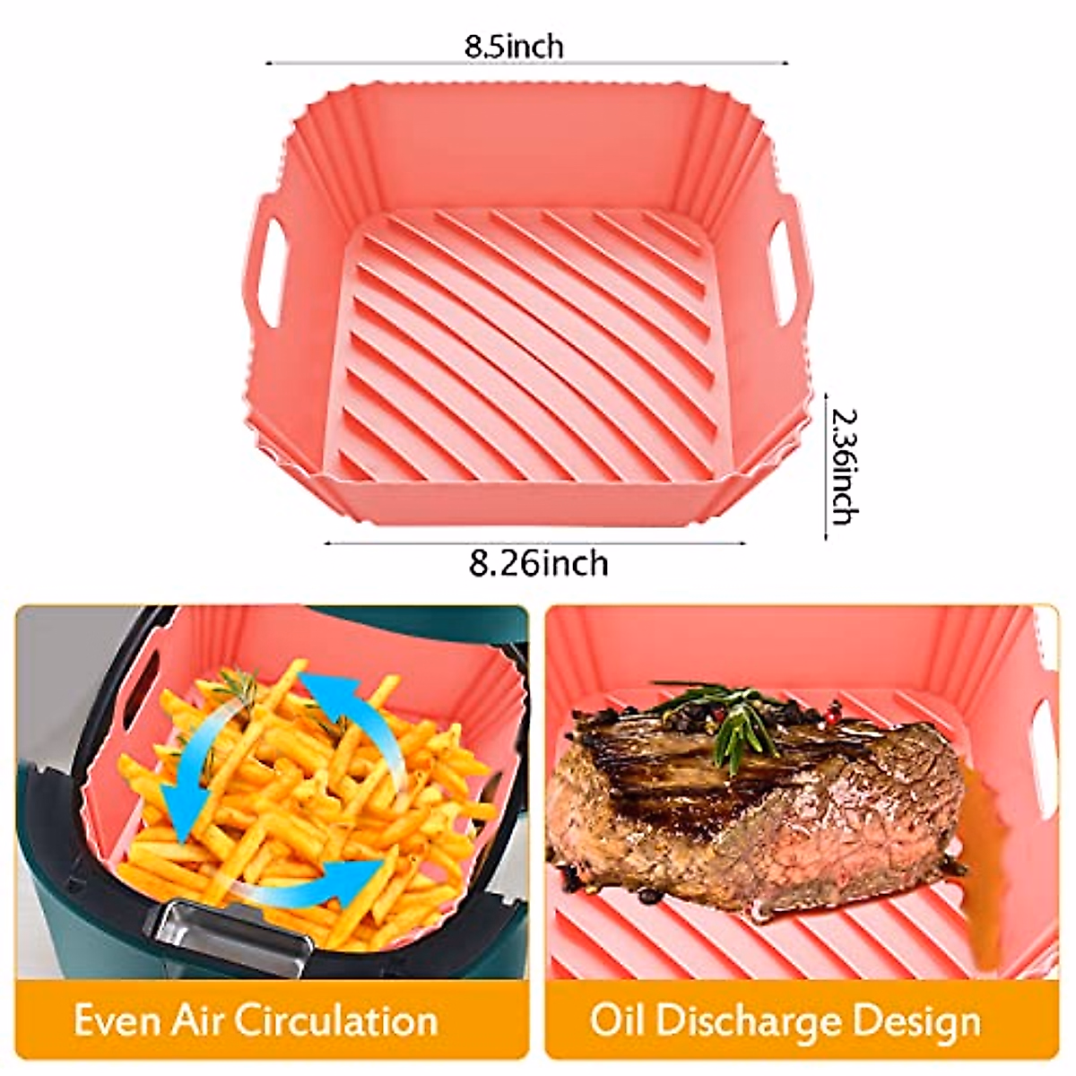 2Pcs Silicone Air Fryer Liners 8.5 inch for 4 to 7 QT Reusable Air Fryer Pot, Heat Resistant Easy Cleaning Air Fryer Silicone Pot for Air Fryer Accessories (Grey+Pink)