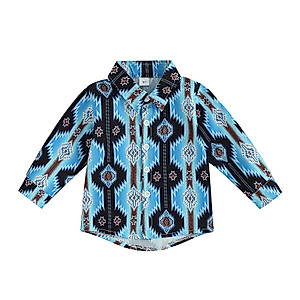 Western Baby Boy Clothes Long Sleeve Cow Print Shirts Button Down Lapel Tops Tees Fall Winter Clothes 6M-4T (Blue, 3-4 Years)