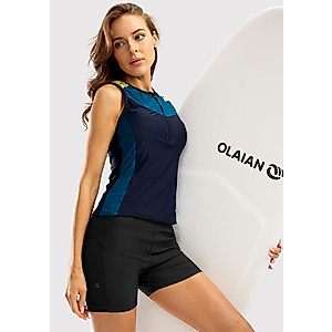 SANTINY Women's 4'' High Waisted Swim Board Shorts Quick Dry V Cut Tummy Control Bathing Suit Bottoms for Women with Pockets (Black_S)