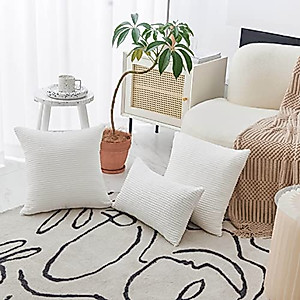 Home Brilliant Pillow Covers 18x18 Striped Corduroy Velvet Cushion Covers Set of 2 Baby Square Decorative Pillowcase, 18 x 18 inch, Creamy White