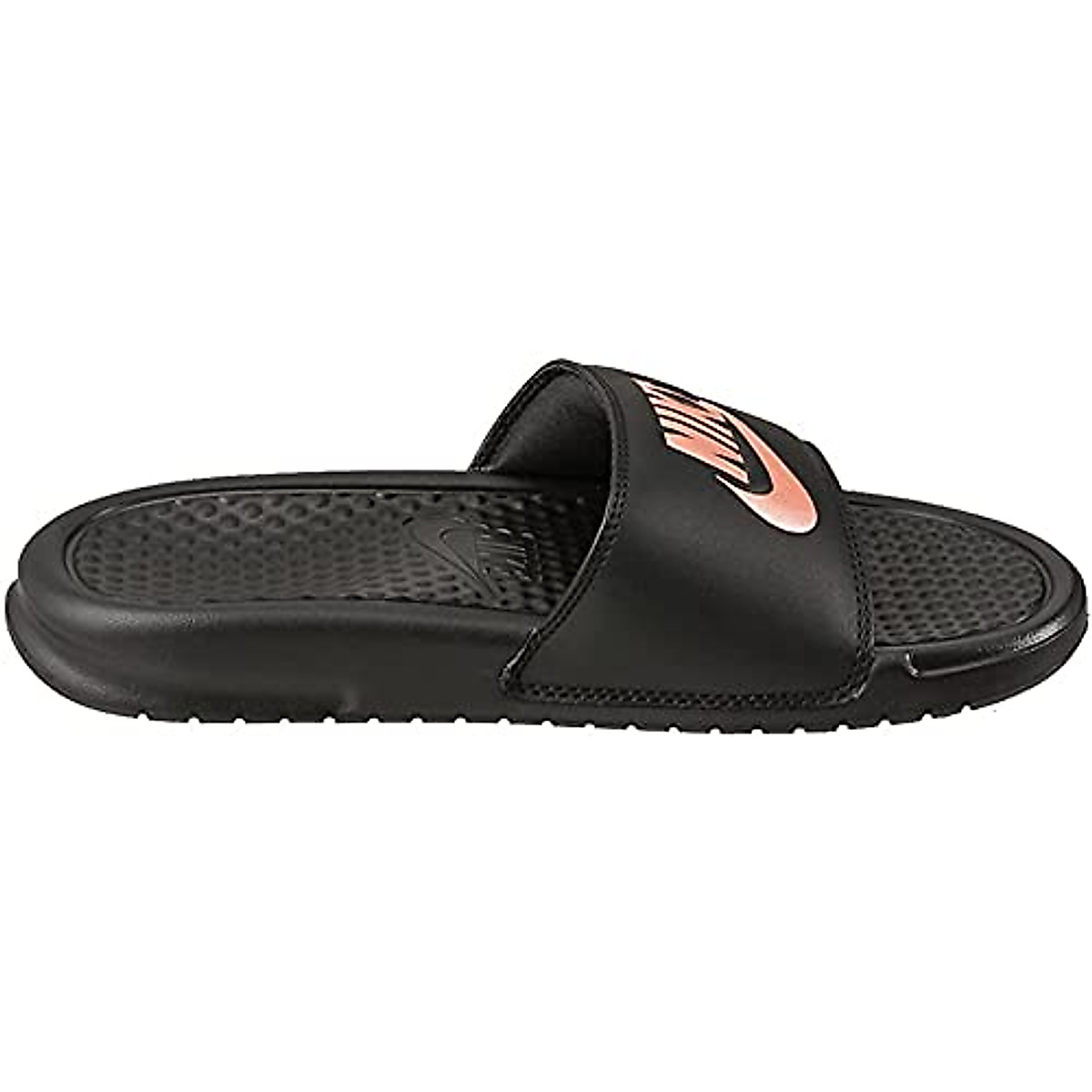 Nike Womens Benassi Just Do It Slide Sandal (BLACK/ROSE/GOLD, numeric_7)