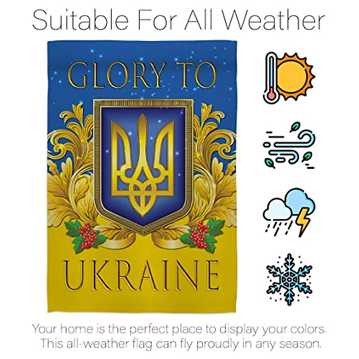 Ukraine Flag Glory to Ukraine Garden Flag Set Wood Dowel Support Cause Stand with Ukrainian House Decoration Banner Small Yard Gift Double-Sided, Made in USA
