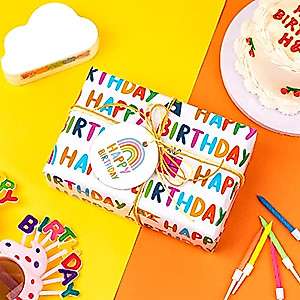 WRAPAHOLIC Birthday Wrapping Paper Roll - Mini Roll - 3 Rolls - 17 Inch X 120 Inch Per Roll - Colorful Balloons, Stripes, Happy Birthday for Party, Celebration, Baby Shower