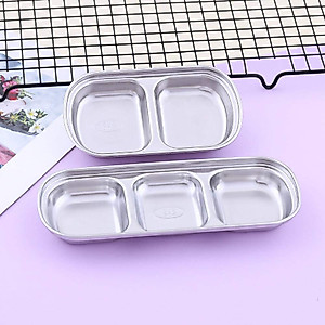 Stainless Steel Sauce Dish Seasoning Dish Snack Plate Divided Food Dipping Bowl Kitchen Condiment Snack Serving Dishes (2 Grids)