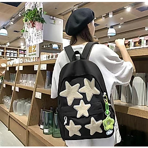 irLocy Star Backpack Y2K Backpack Preppy Backpack Aesthetic Backpack Kawaii Cute Back to College Preppy Y2K Accessories (black)