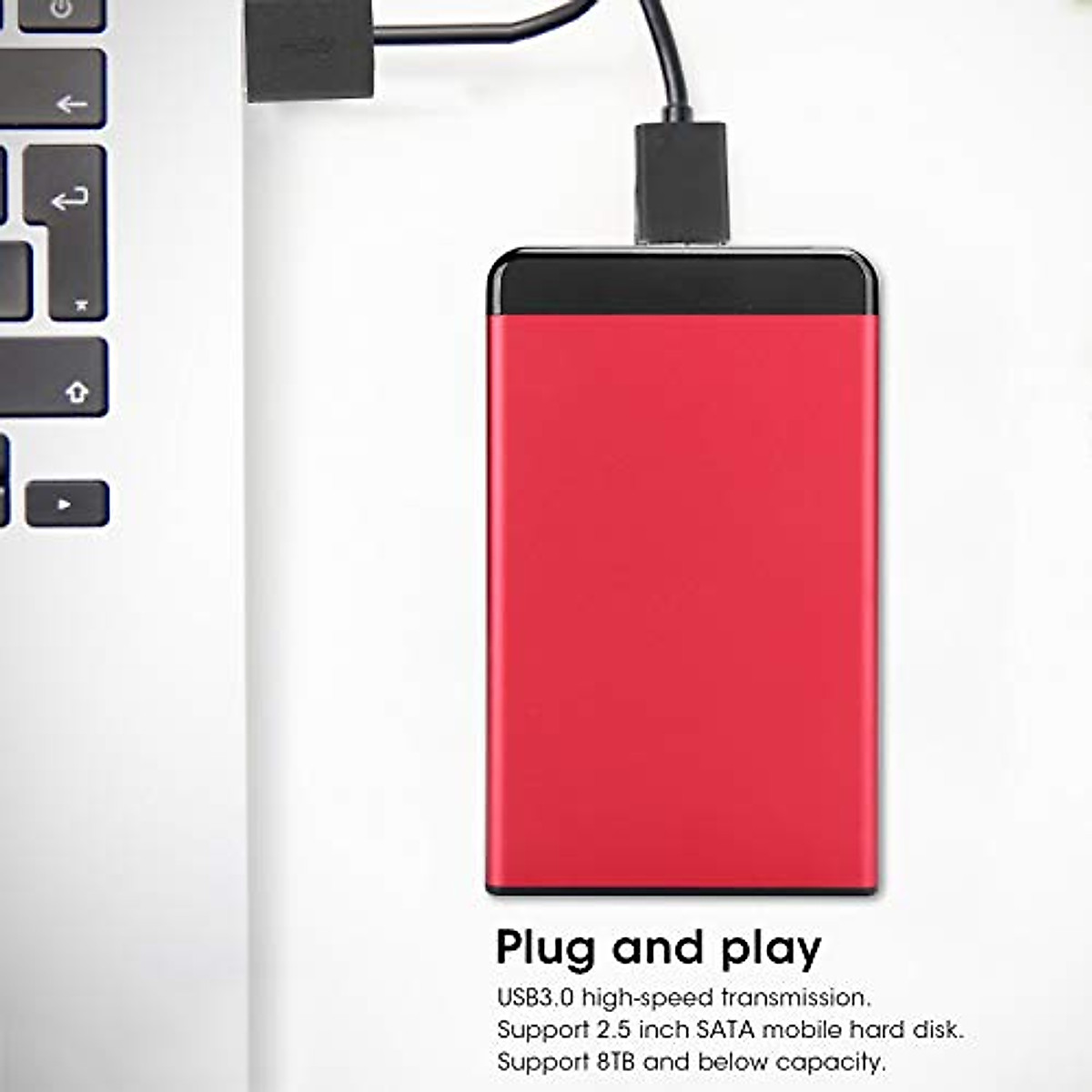 Garsentx Portable External Hard Drive Box 8TB SSD/HDD SATA Slim 2.5 Inches USB 3.0 Easy Installation for Windows (Red)