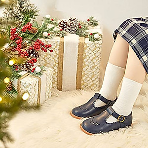 Felix & Flora Toddler Little Girl Navy Blue Mary Jane Dress Shoes - Ballet Flats for Easter Flower Girl Party School Shoes（Navy Blue,7 Toddler