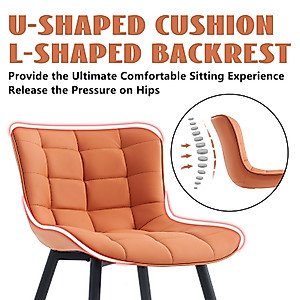 YOUTASTE Dining Chairs Set of 2, PU Leather Upholstered Modern Armless Dining Room Chair with Back Metal Legs, Kitchen Dinner Accent Guest Chairs for Vanity Reception Waiting Room,Orange Camel