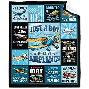 MYSTCOVER Airplane Blanket for Kids Adults Just A Boy Who Loves Planes Blanket Warm Plush Fleece Planes Throw for Bed Sofa Office Decor Boy Birthday Gifts Ideas 50"x60"-M