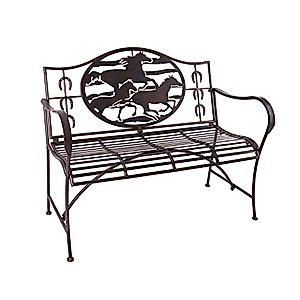 Evergreen Distressed Bronze Wild Horses Garden Bench