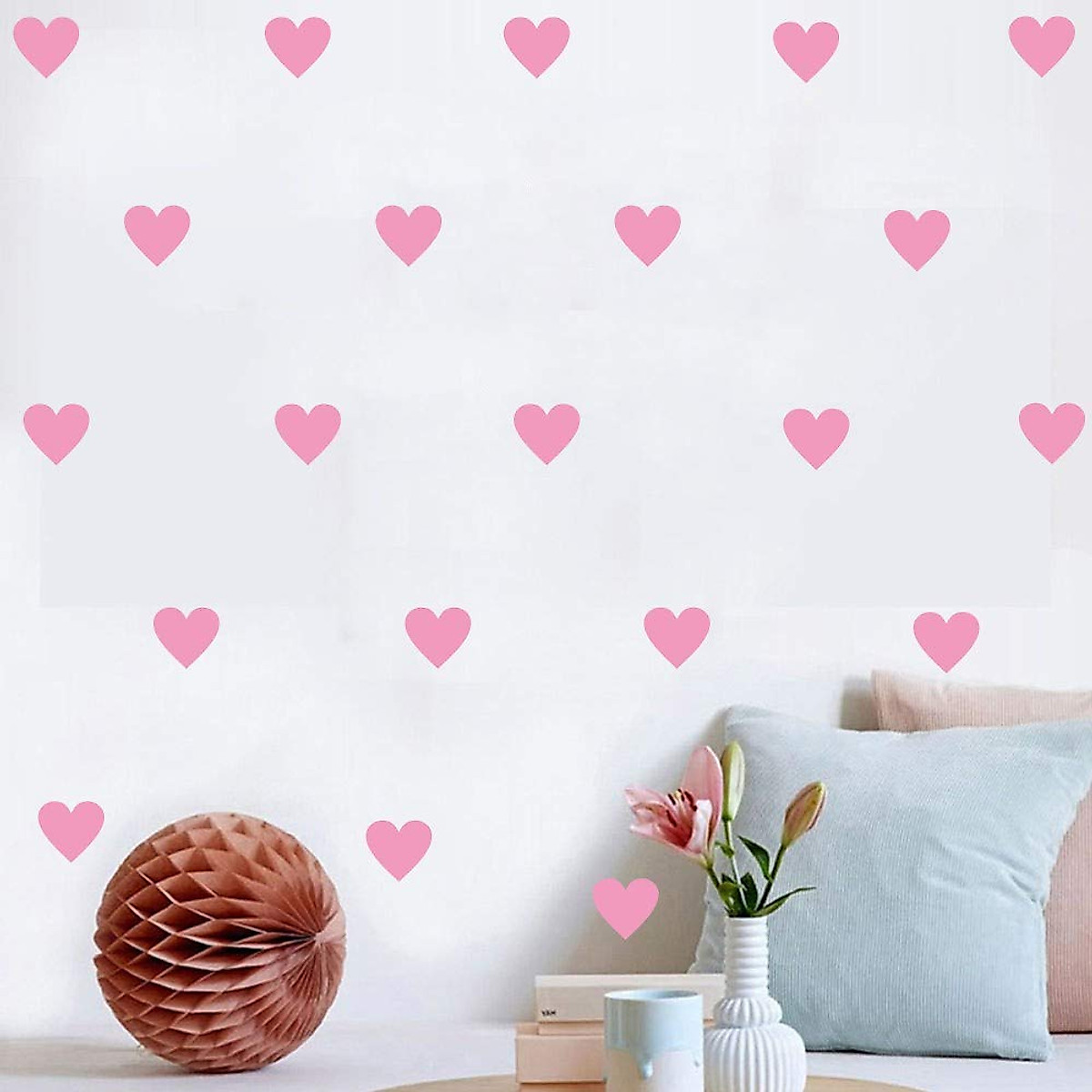 Set of 96 Pieces 2" Heart Wall Decor Sticker DIY Children's Wall Decor Decals Removable Vinyl Kids Room Baby Boys Grils Bedroom Wall Sticker (Soft Pink)
