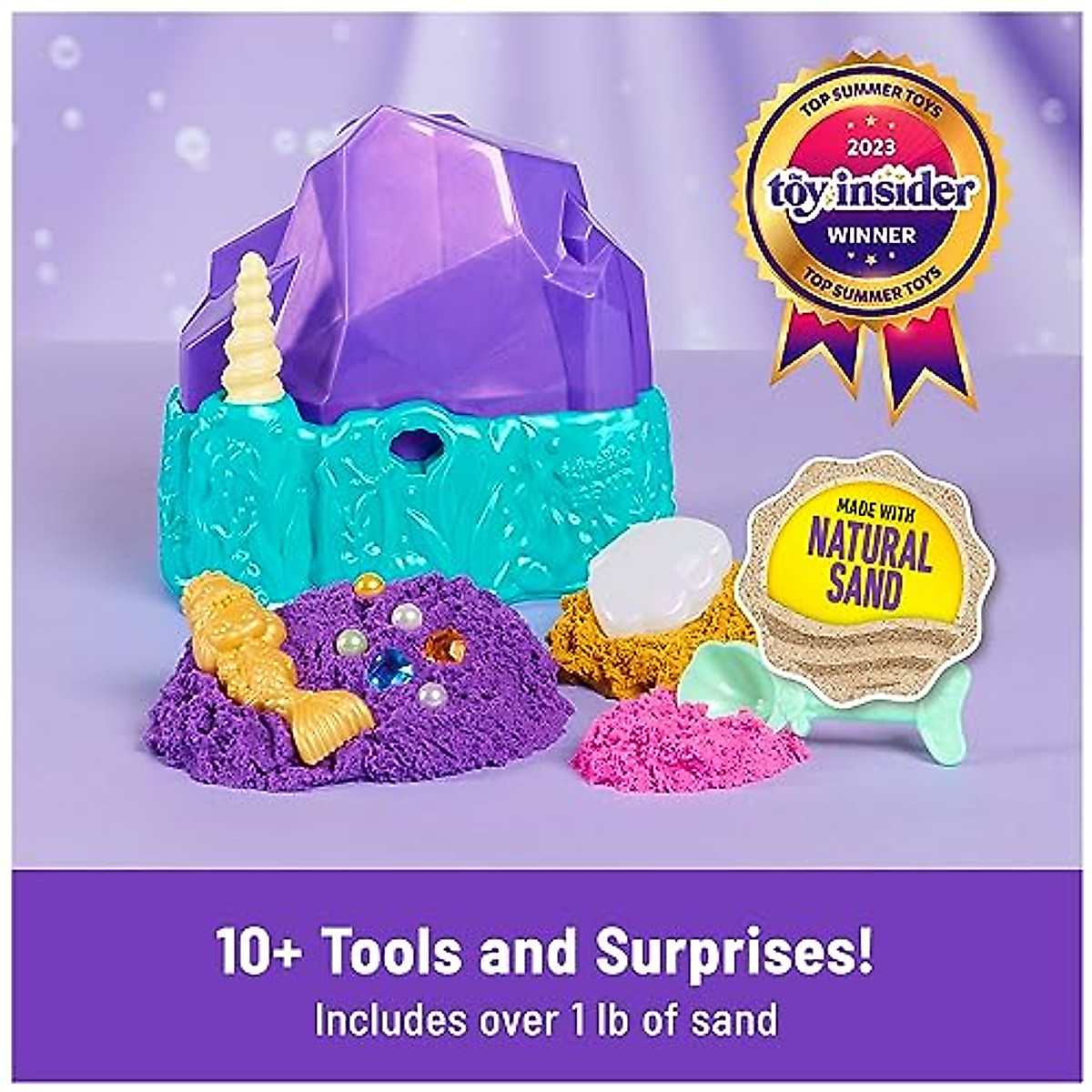 Kinetic Sand, Mermaid Crystal Playset, Over 1lb of Play Sand, Gold Shimmer Sand, Storage and Tools, Sensory Toys for Kids Ages 3 and up